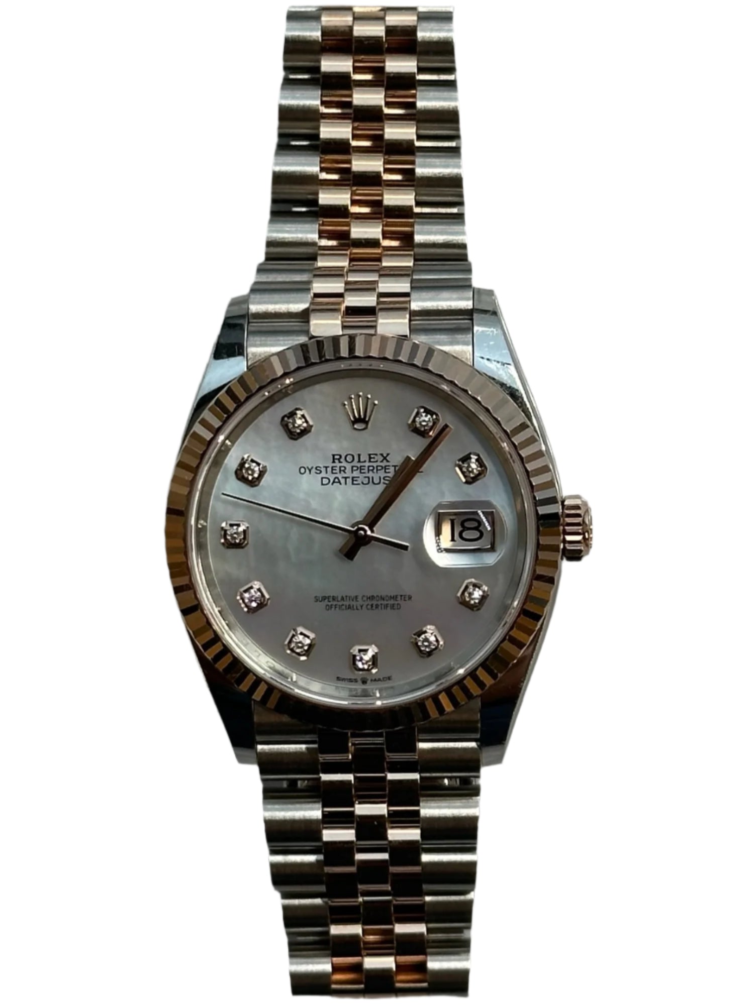 Rolex - Pre-owned Two Tone Rose Gold Datejust 36mm Mother of Pearl (MO – David and Sons Timepieces