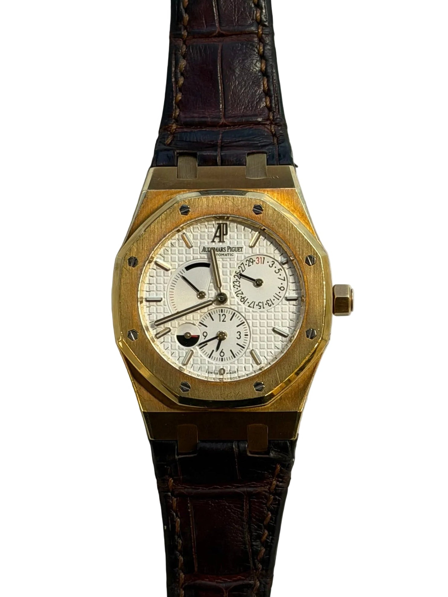 Audemars Piguet - Pre-owned Yellow Gold Royal Oak Dual Time White Dial ...