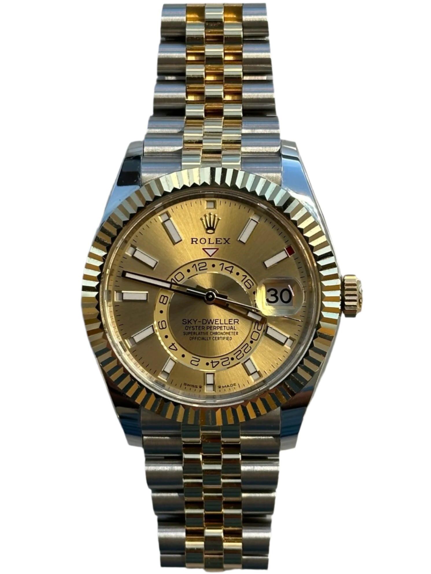 Rolex - Pre-owned Two Tone Yellow Gold Sky-Dweller Champagne Dial Jubi ...