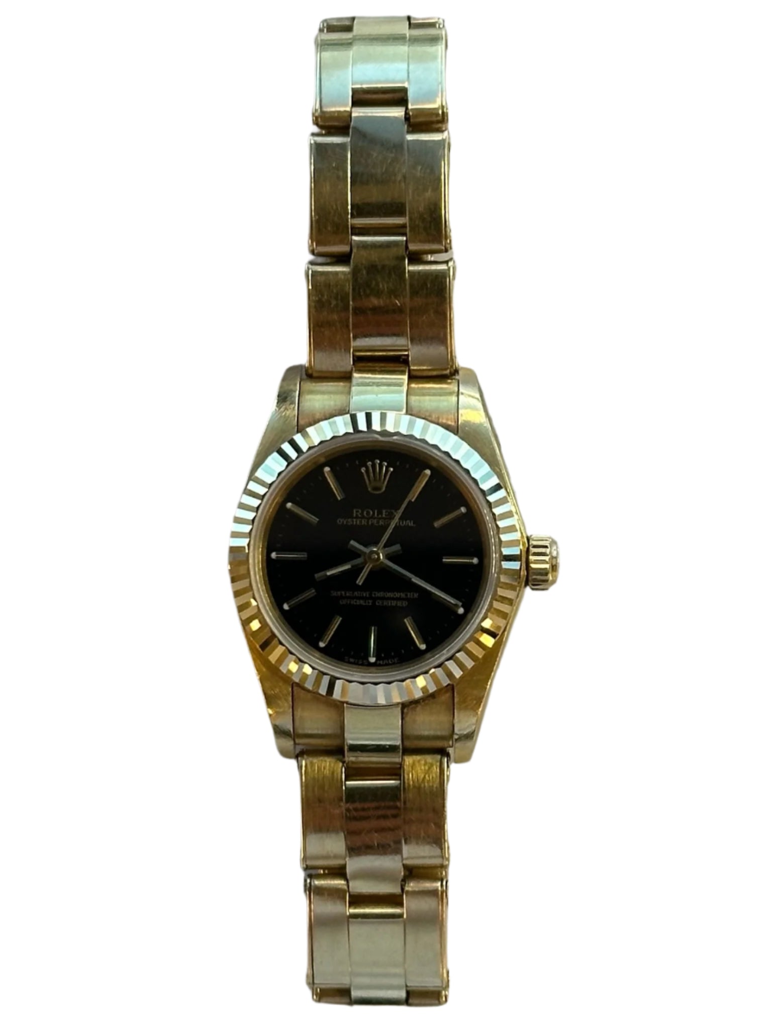 Rolex - Pre-owned Yellow Gold Oyster Perpetual 24mm Black Dial 76198 ...