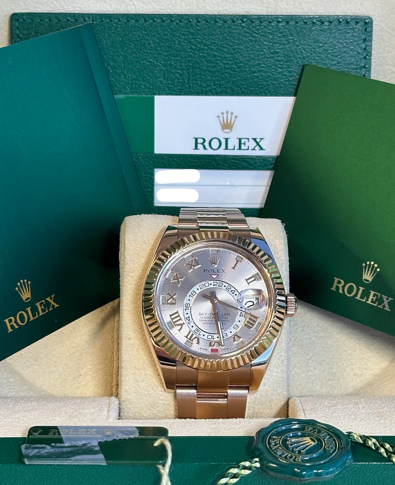 Rolex - Pre-owned Rose Gold Sky-Dweller Sundust Roman Dial Oyster Brac ...