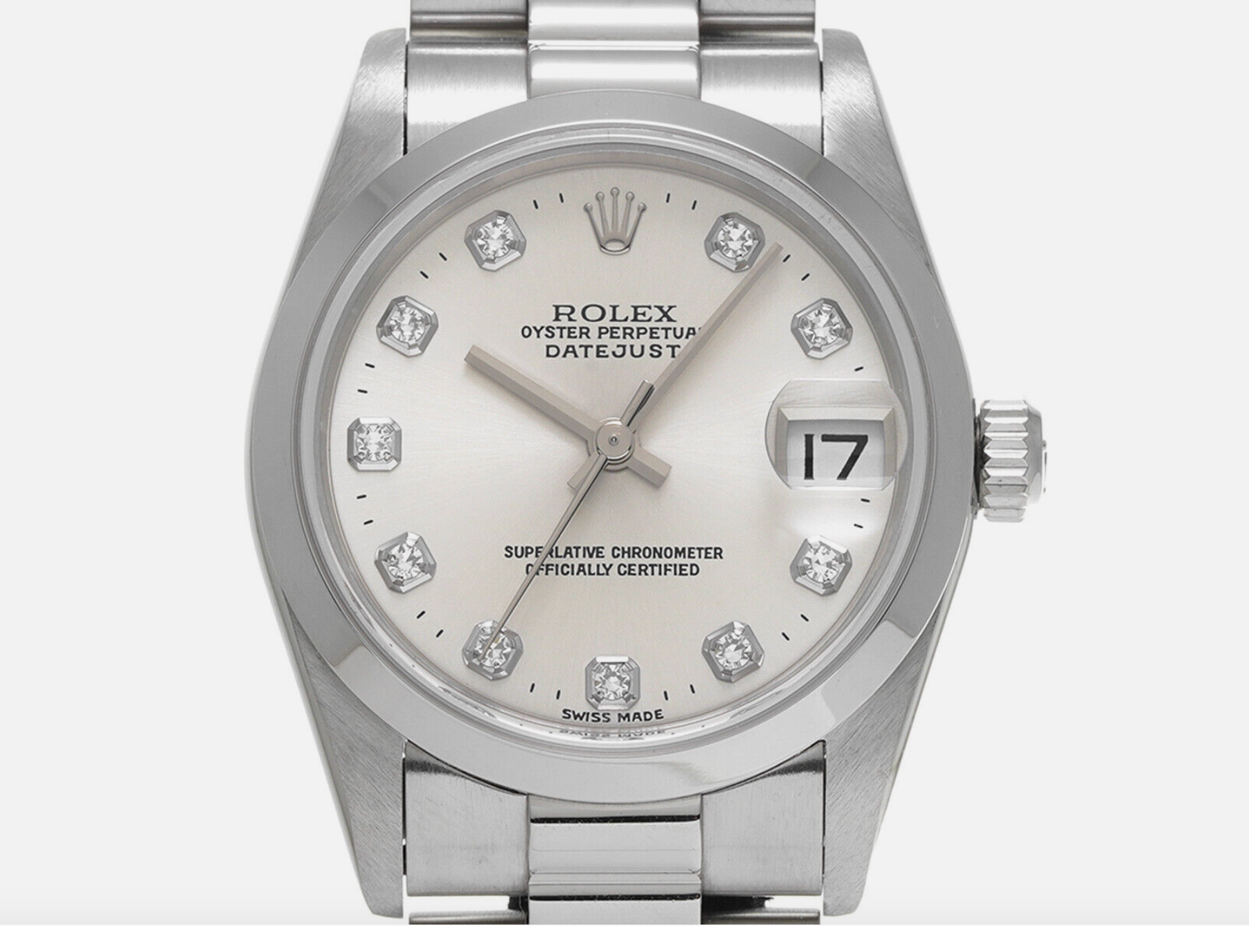 Rolex - Pre-owned Platinum Datejust 31mm Silver Diamond Dial 78246 ...