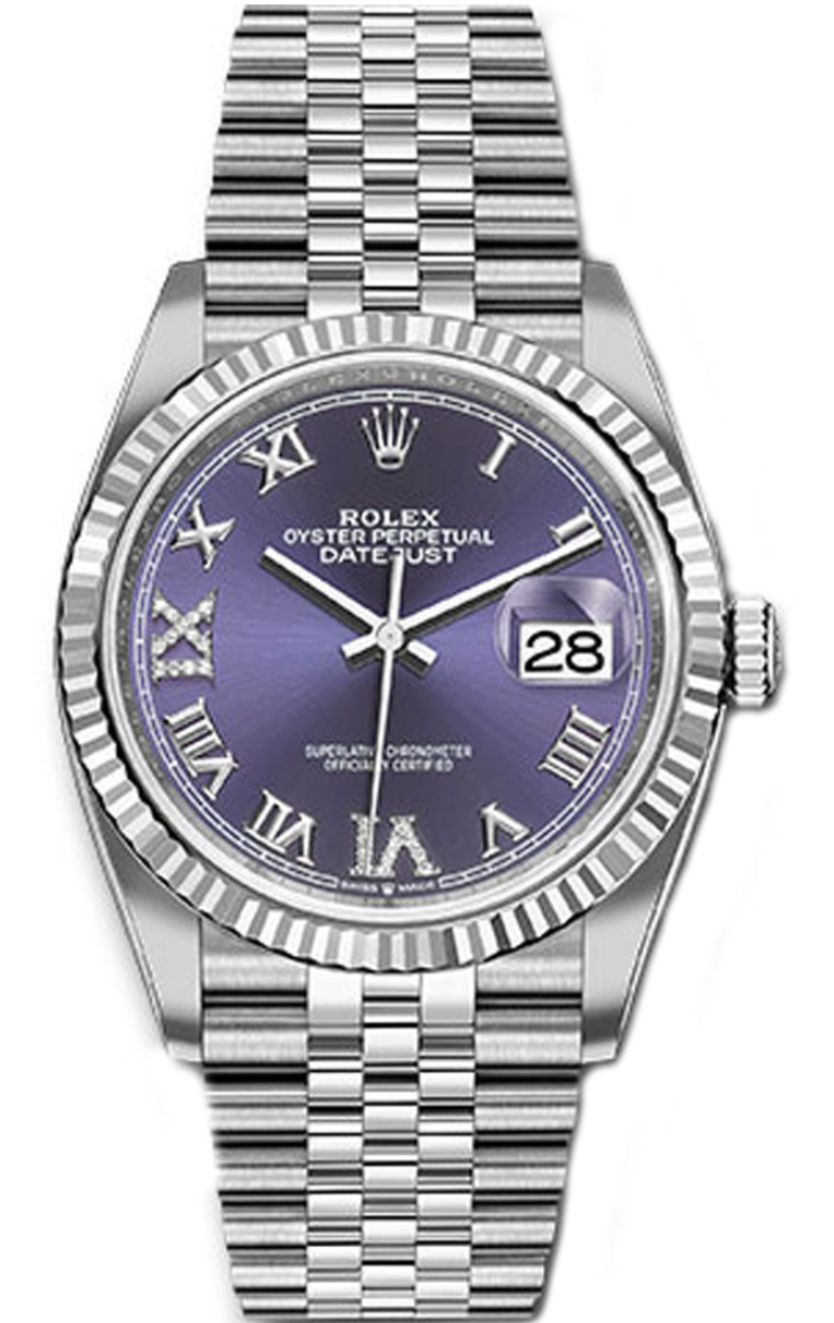 Rolex - Unworn Purple Roman Diamond Dial 36mm Datejust Jubilee Bracelet ...