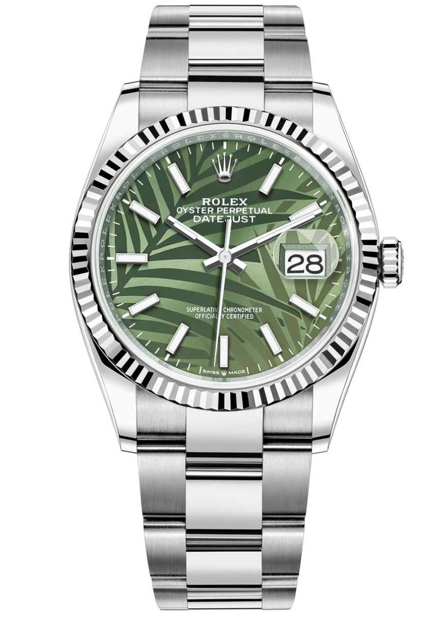 Rolex - Unworn Green Palm Motif Dial 36mm Datejust Oyster Bracelet ...
